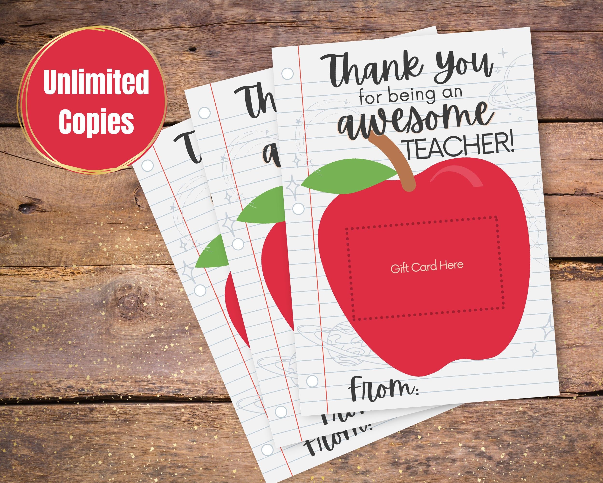 Printable Gift Card Holder for Teachers, Teacher Thank You Gift Card - Etsy