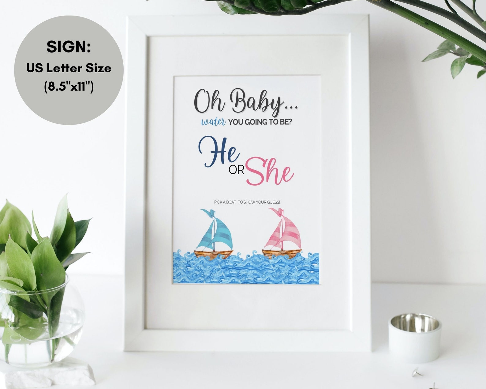 Gender Reveal Party He or She Sign and Team Boy Team Girl Cards ...