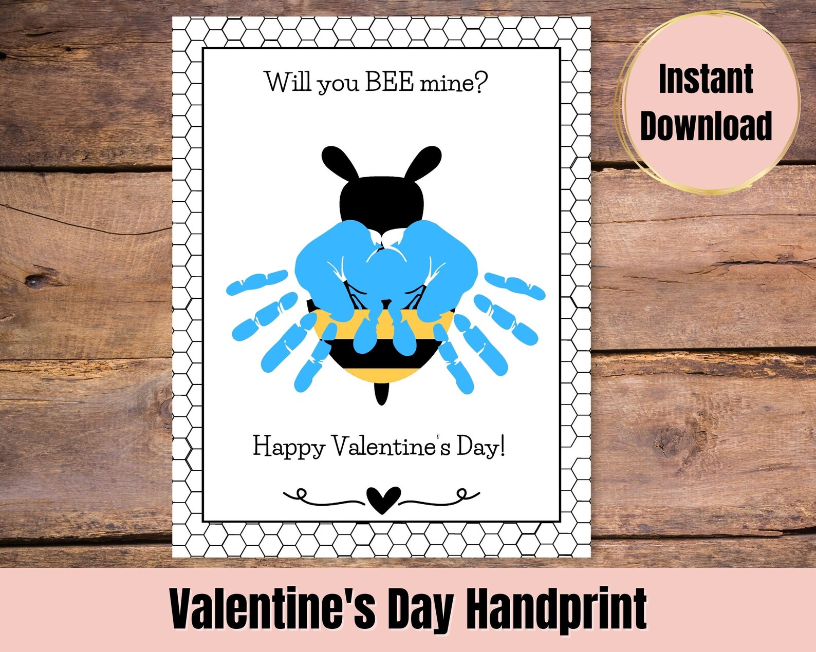 Valentine's Day Handprint Craft, Printable Bee Mine Handprint for Kids ...