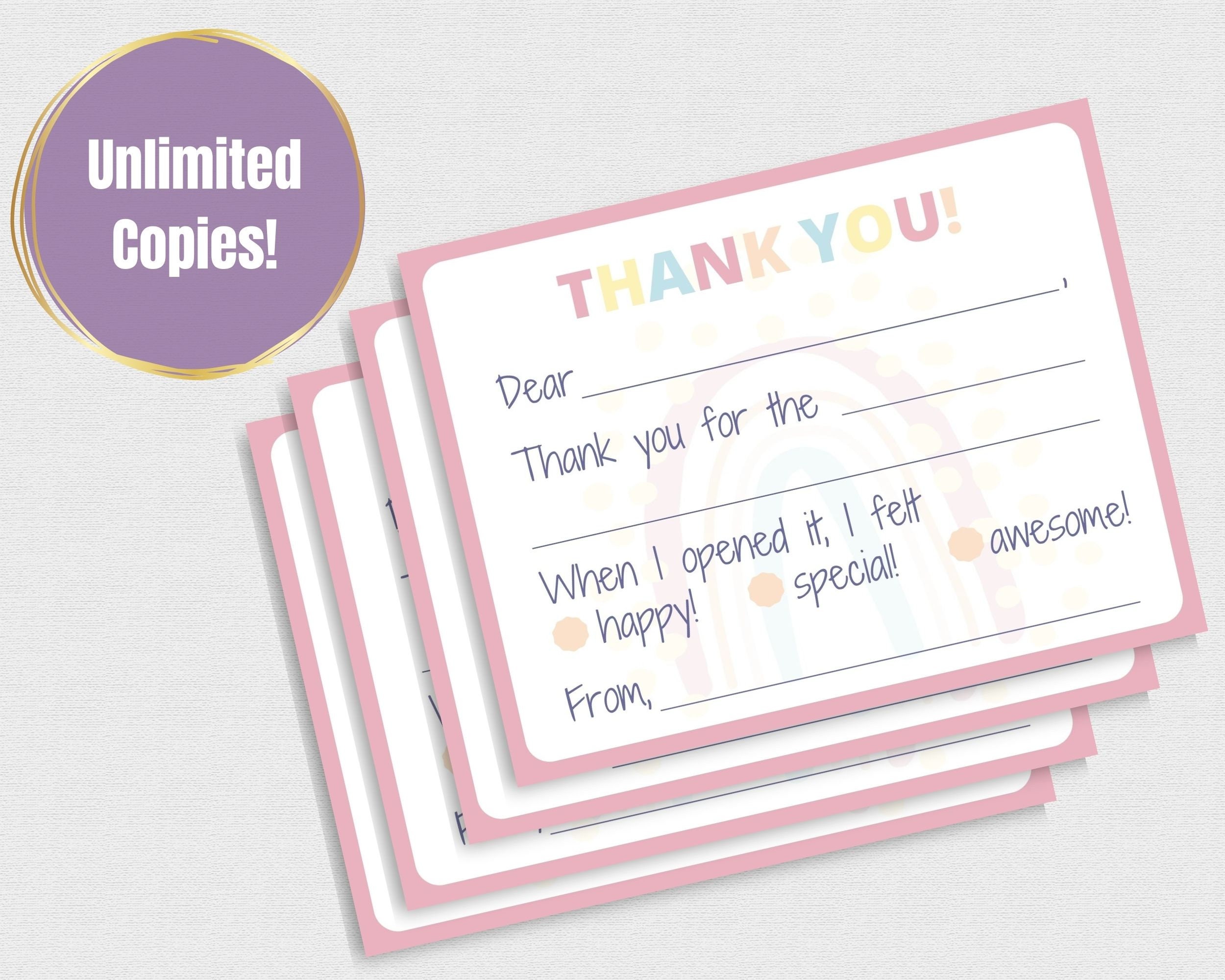 Printable - Kids Fill in the Blank Thank You Card, Rainbow Thank You ...