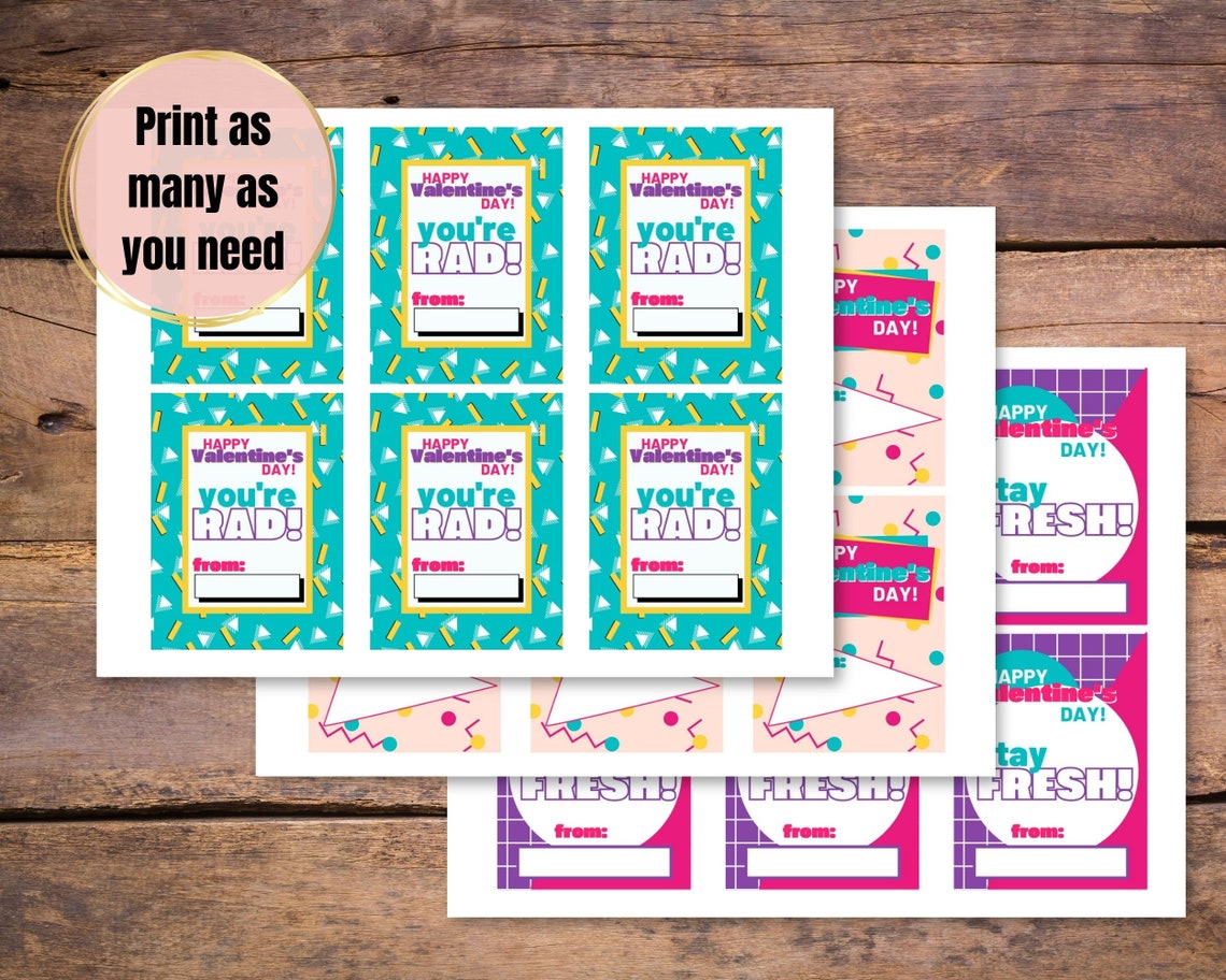 90's Themed Printable Valentine's Day Cards, Retro Classroom Valentines ...