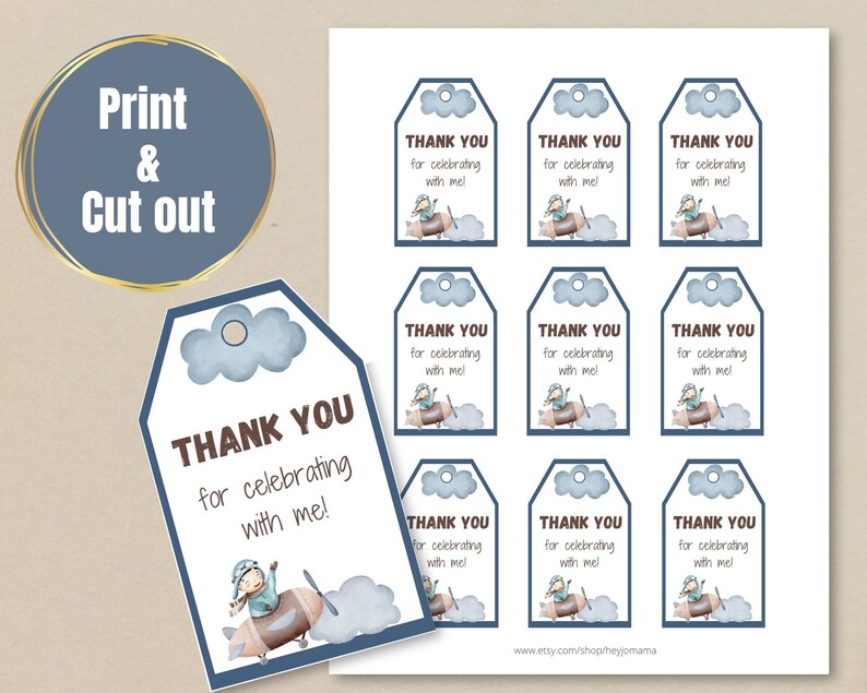 Airplane Party Favor Gift Tags, Thank You Gift Tag, Printable Party ...