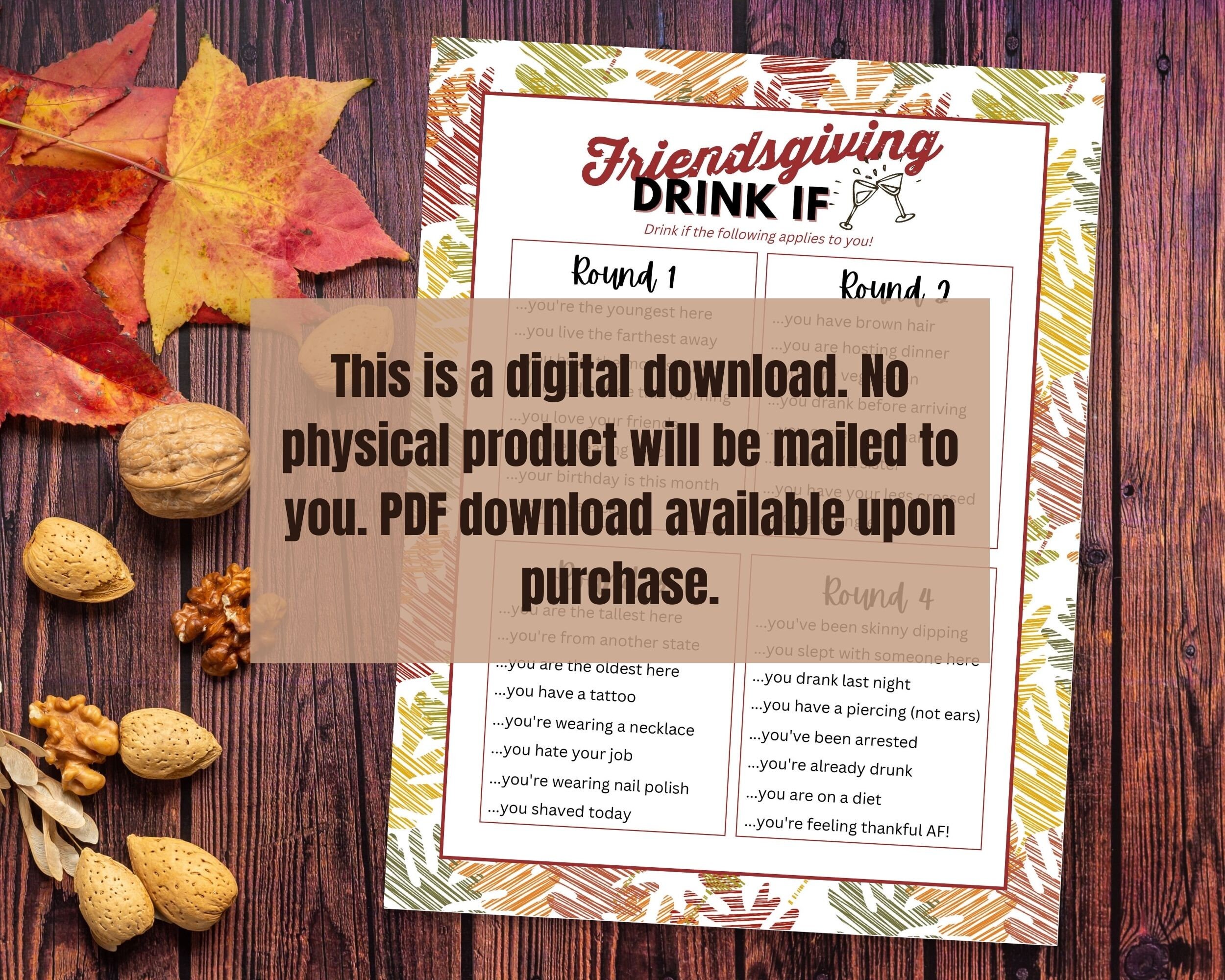 Friendsgiving Drink If Game, Printable Drinking Game, Thanksgiving ...