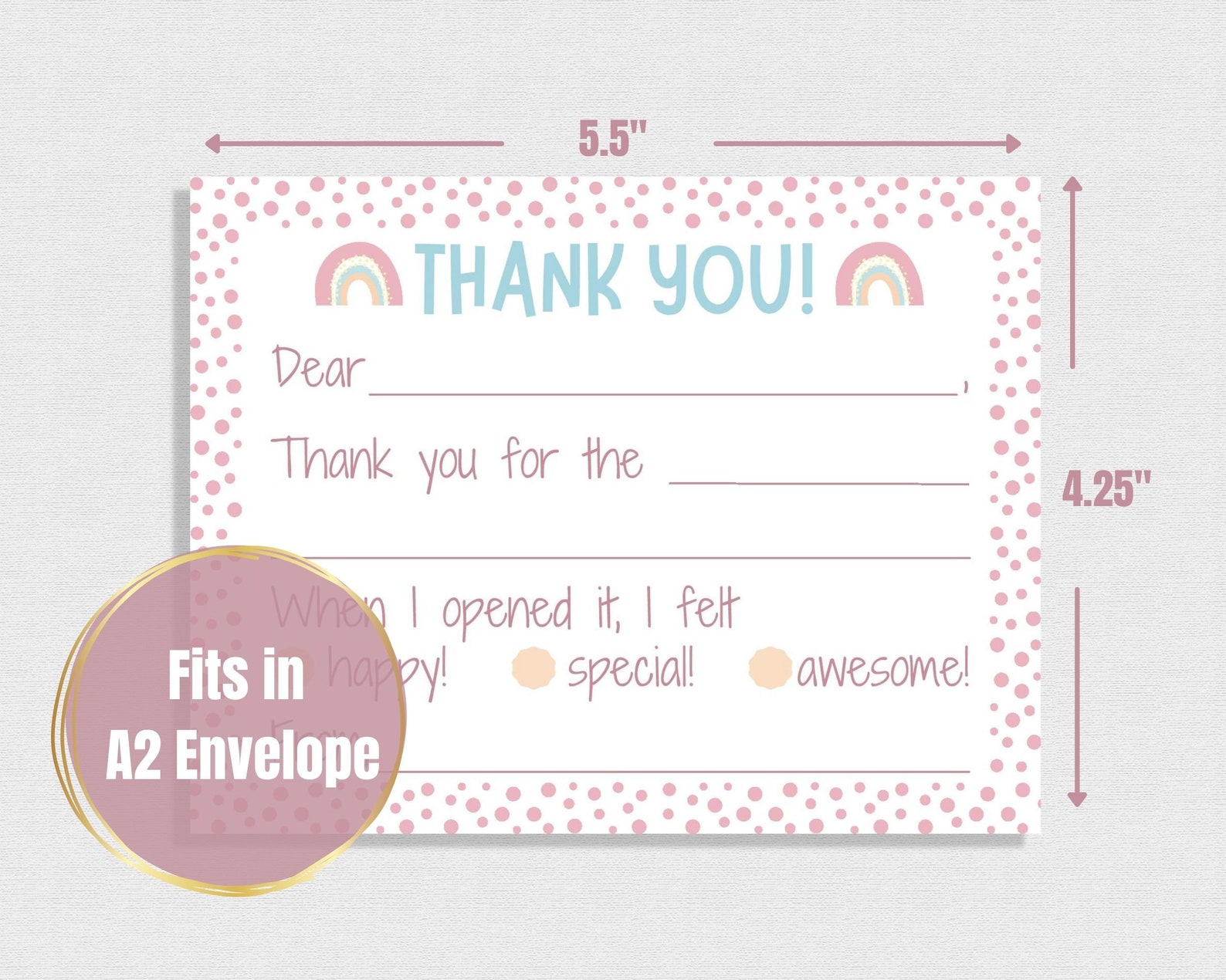 Printable Kids Fill in the Blank Thank You Card, Rainbow Thank You Card ...