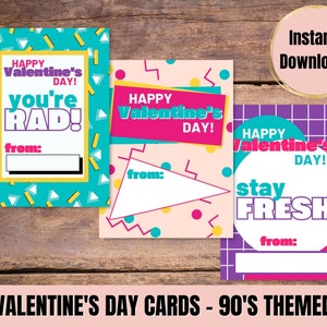 90's Themed Printable Valentine's Day Cards, Retro Classroom Valentines ...
