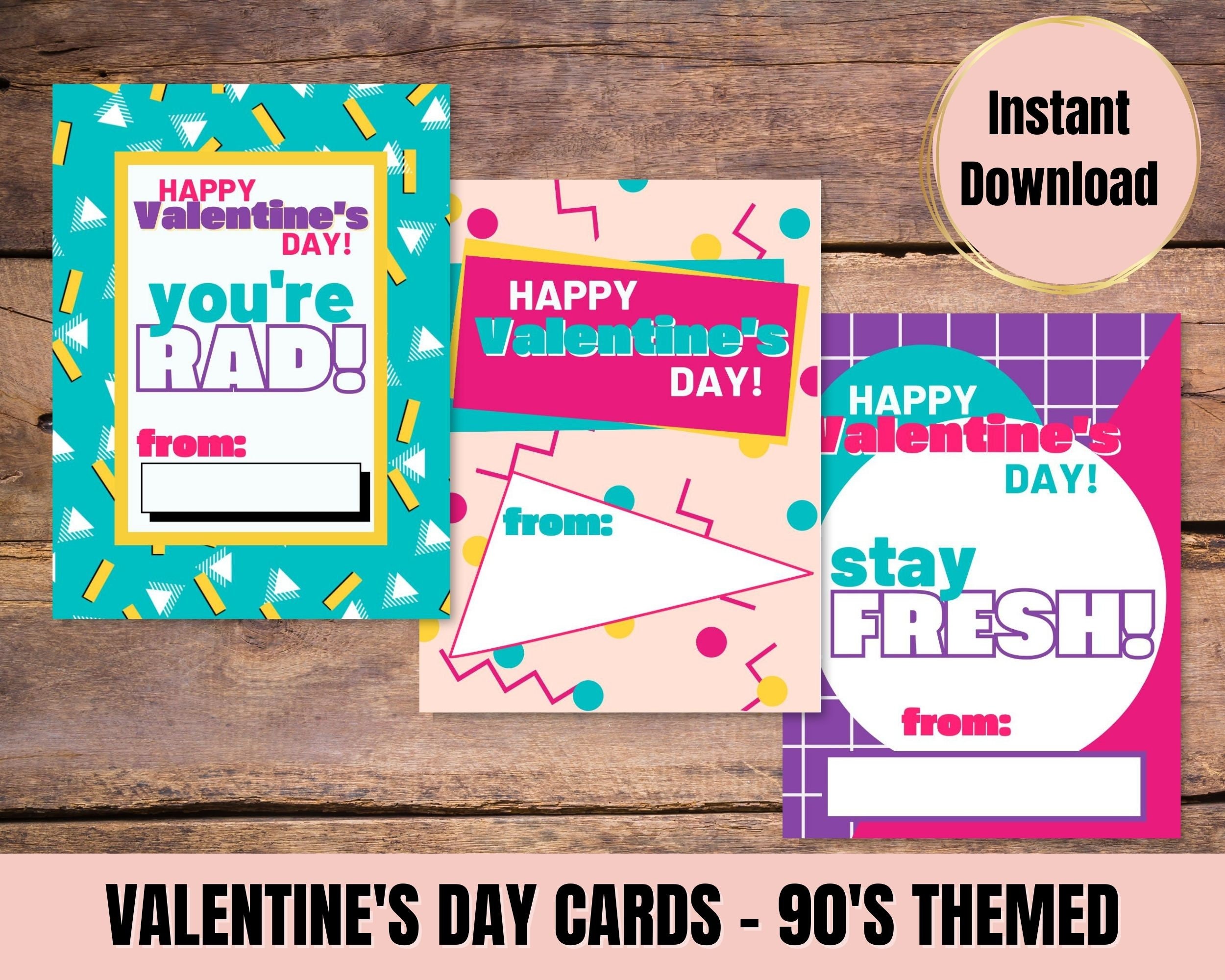90's Themed Printable Valentine's Day Cards, Retro Classroom Valentines ...