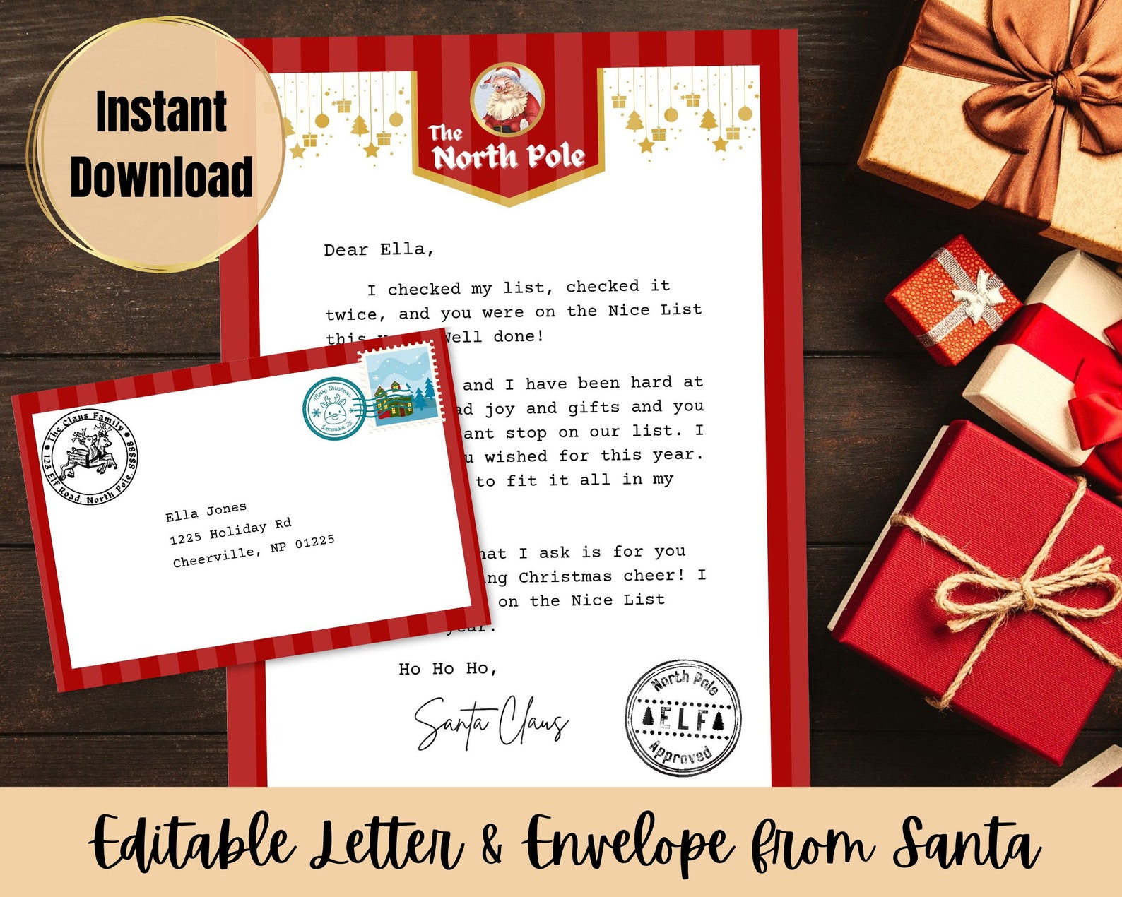 EDITABLE Letter From Santa With Envelope, Printable Letter From Santa ...