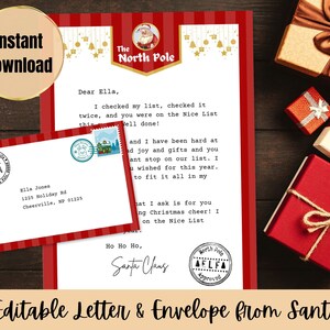 EDITABLE Letter From Santa With Envelope, Printable Letter From Santa ...