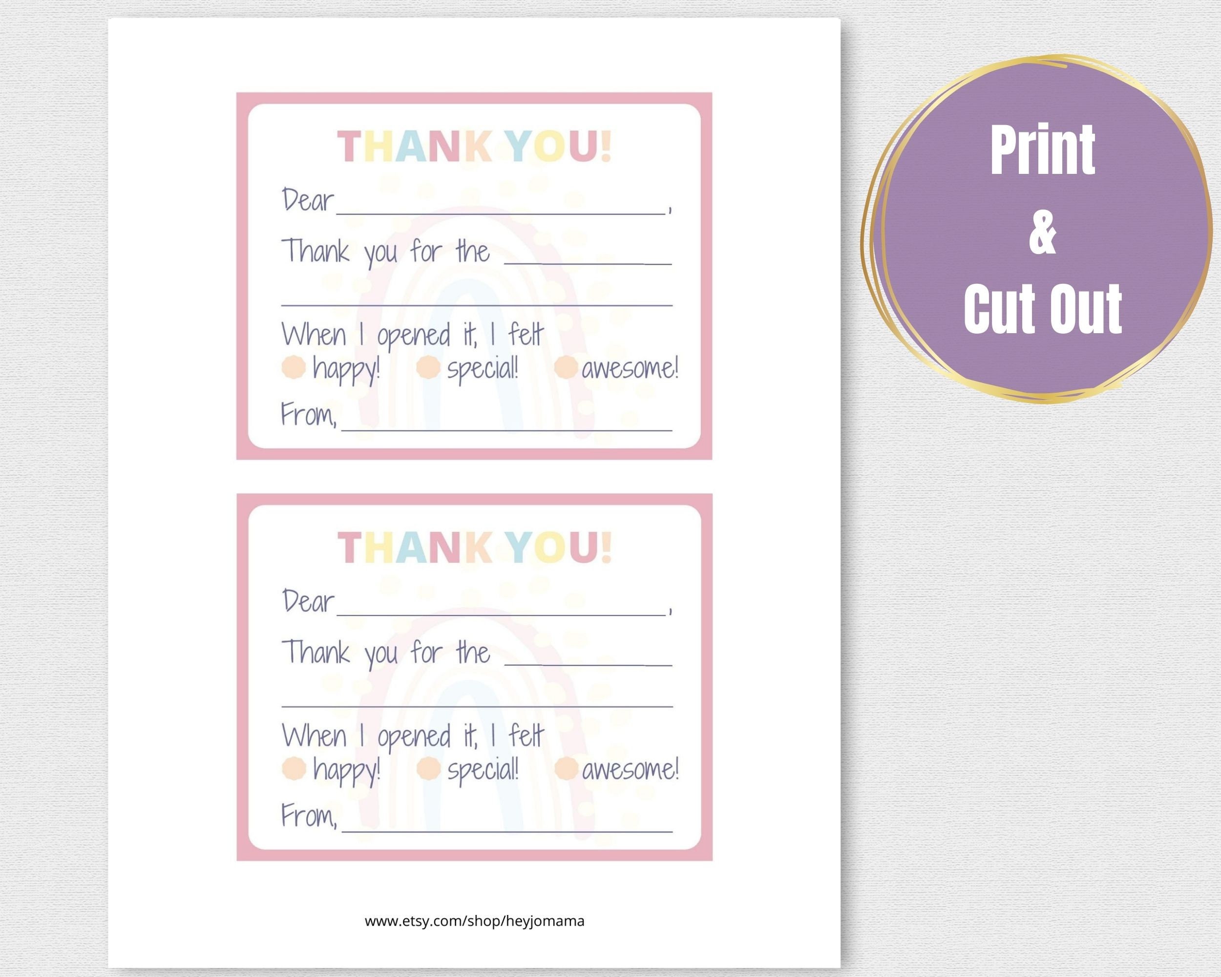 Printable - Kids Fill in the Blank Thank You Card, Rainbow Thank You ...