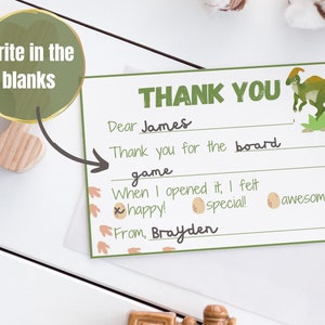Printable Kids Fill in the Blank Thank You, Kids Dinosaur Thank You ...