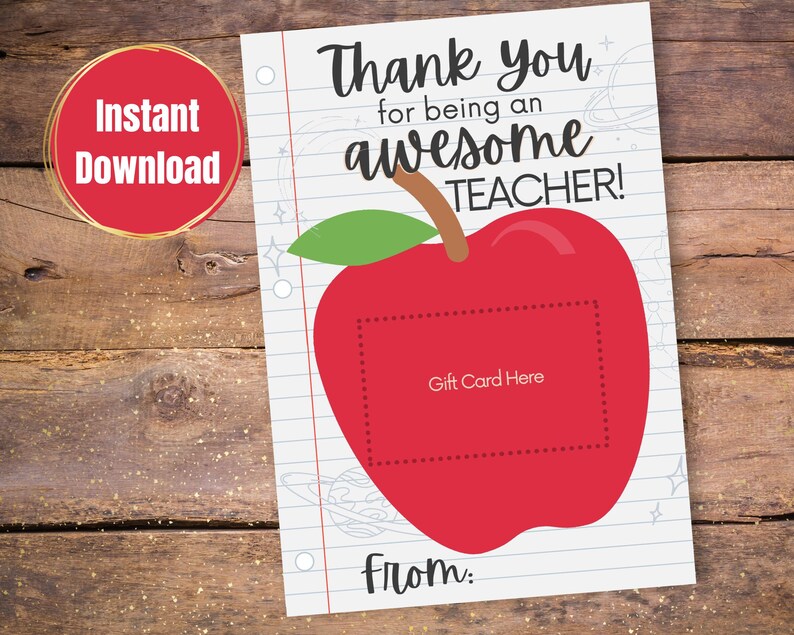Printable Gift Card Holder for Teachers, Teacher Thank You Gift Card - Etsy
