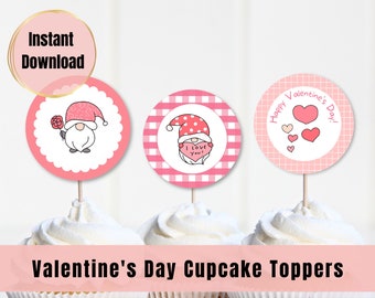 Valentine's Day Cupcake Toppers Printable Gnome Valentine Party ...