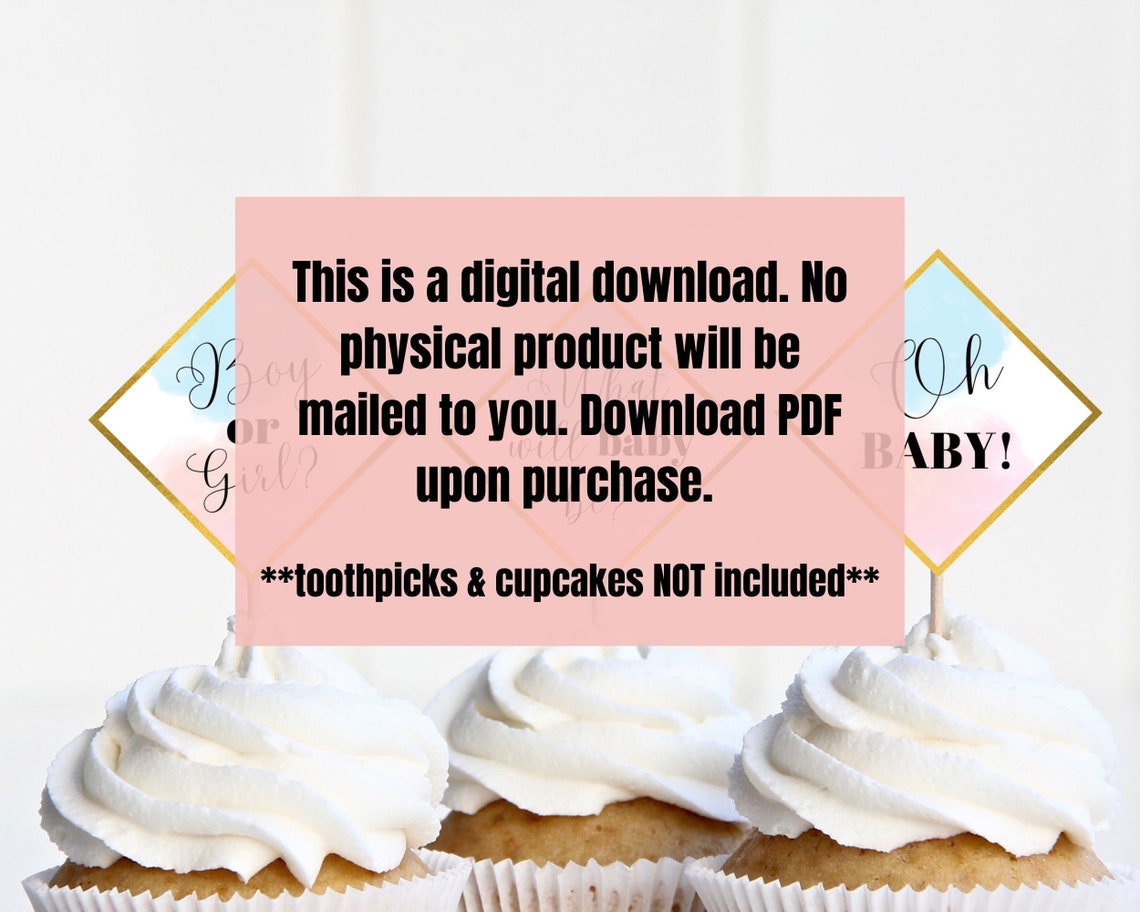 Gender Reveal Cupcake Topper, Printable Cupcake Toppers - Etsy