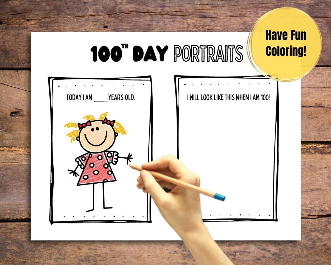 Printable 100th Day of School Self Portrait Coloring Page, 100th Day of ...