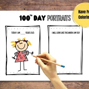 Printable 100th Day of School Self Portrait Coloring Page, 100th Day of ...
