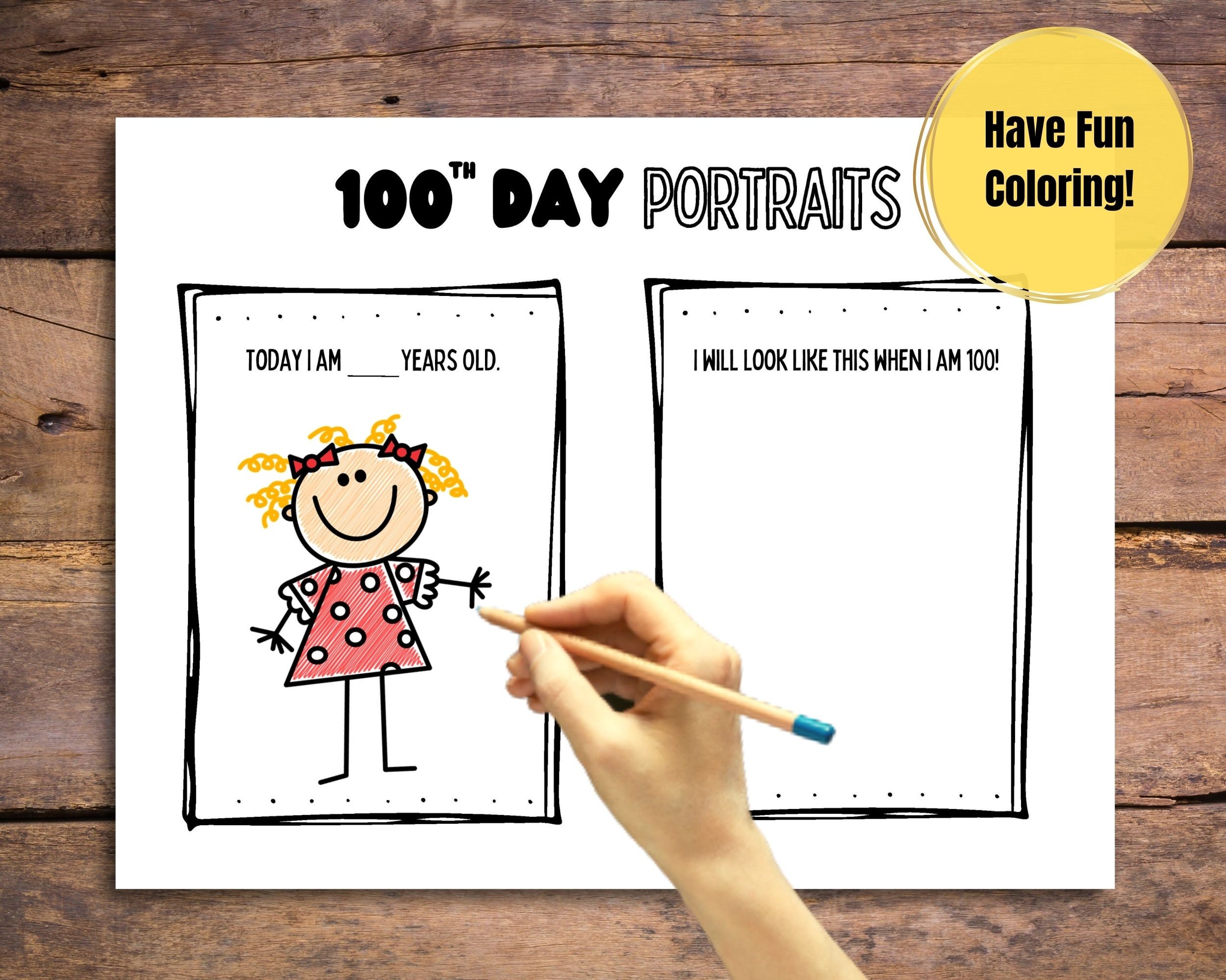 Printable 100th Day of School Self Portrait Coloring Page, 100th Day of ...