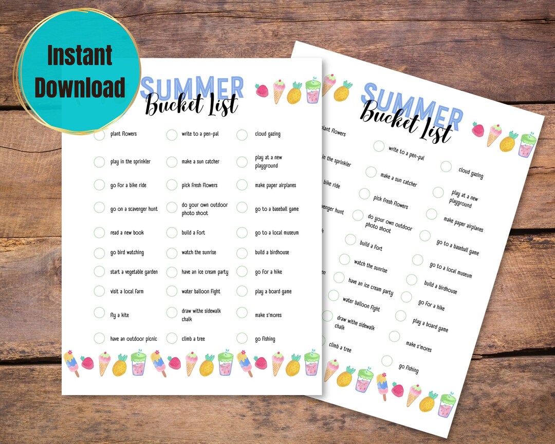 Kids Activities Summer Bucket List, Activity Checklist - Etsy