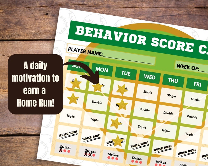 Weekly Behavior Reward Chart, Baseball Themed Behavior Tracker - Etsy