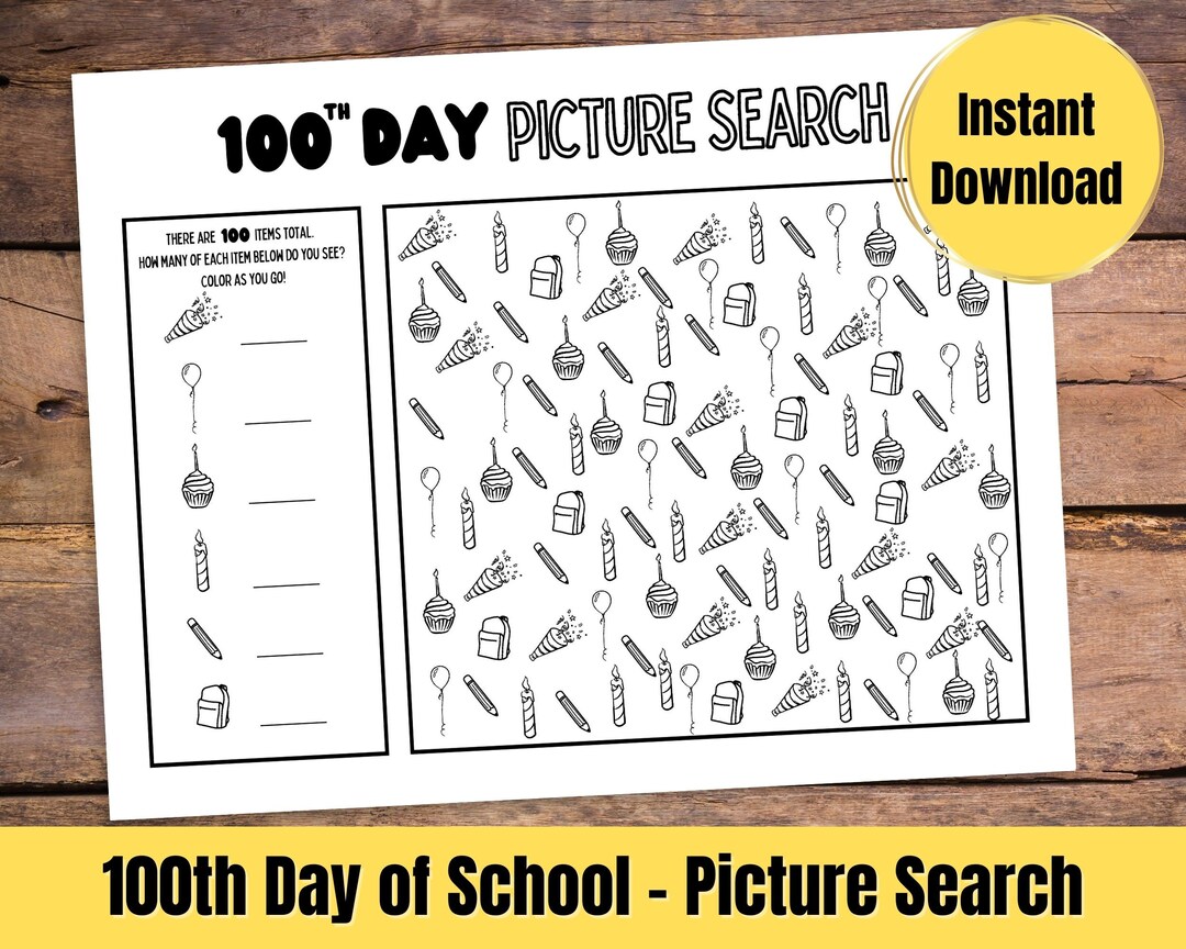 Printable 100th Day of School Picture Search, 100th Day of School ...