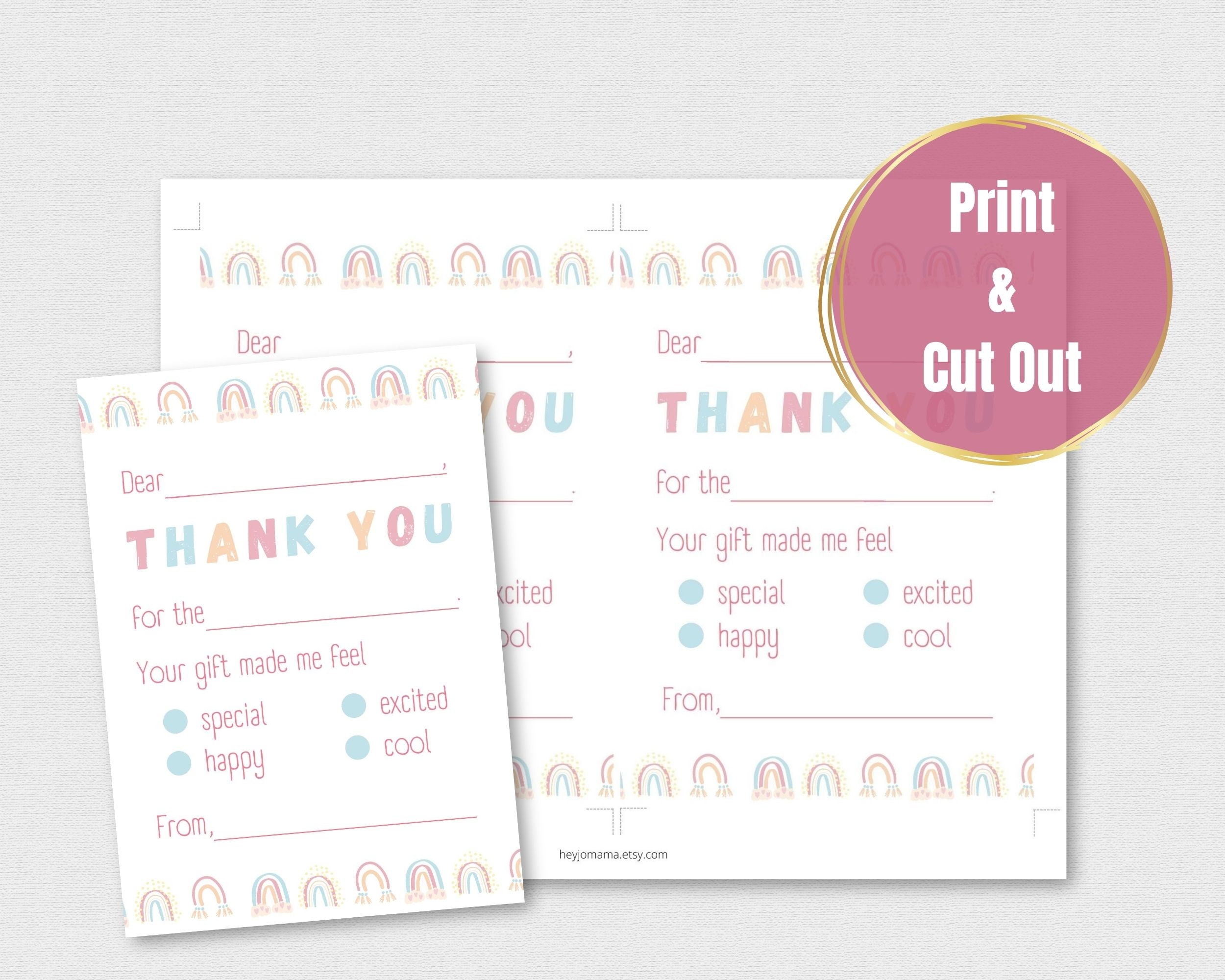 Printable Kids Fill in the Blank Thank You Card, Kids Rainbow Thank You ...
