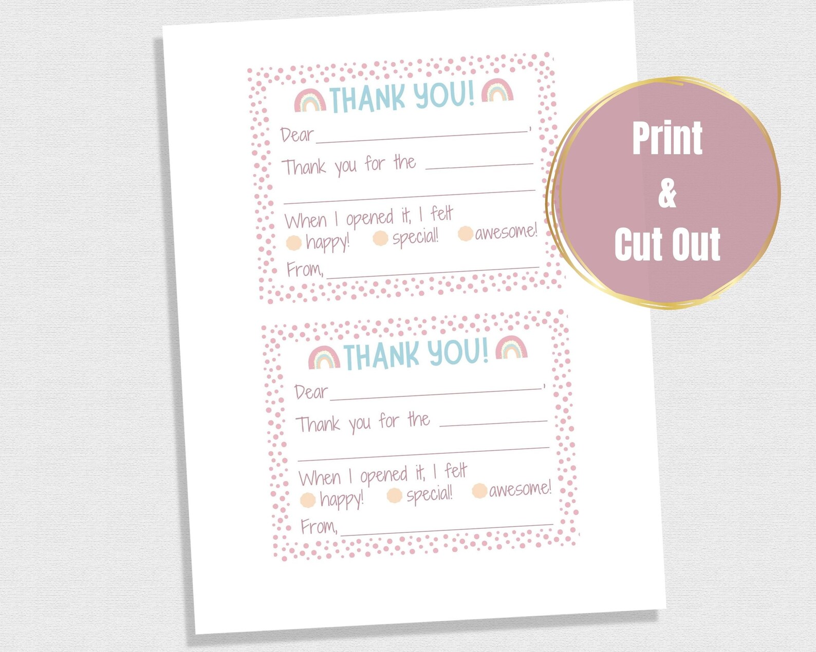 Printable Kids Fill in the Blank Thank You Card, Rainbow Thank You Card ...