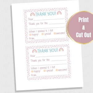 Printable Kids Fill in the Blank Thank You Card, Rainbow Thank You Card ...