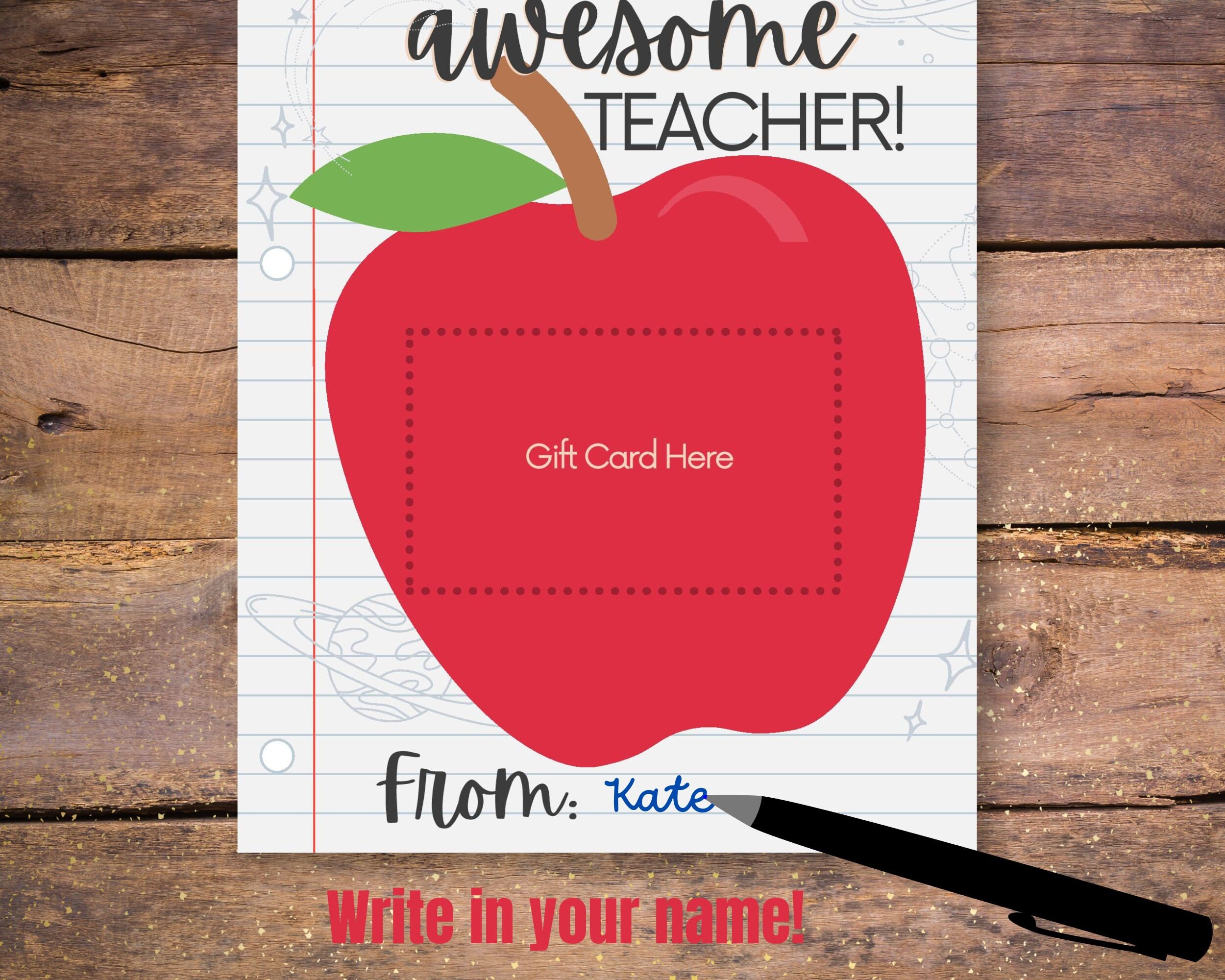 Printable Gift Card Holder for Teachers, Teacher Thank You Gift Card - Etsy