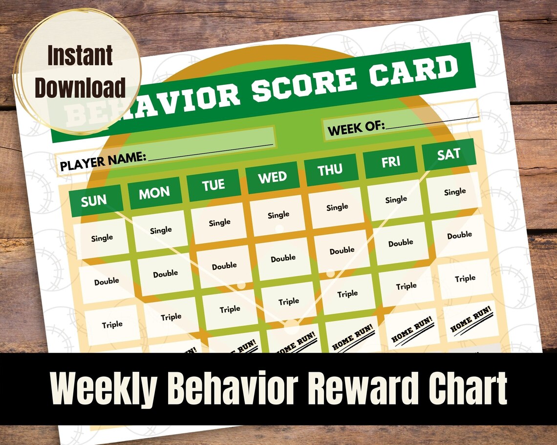 Weekly Behavior Reward Chart, Baseball Themed Behavior Tracker - Etsy