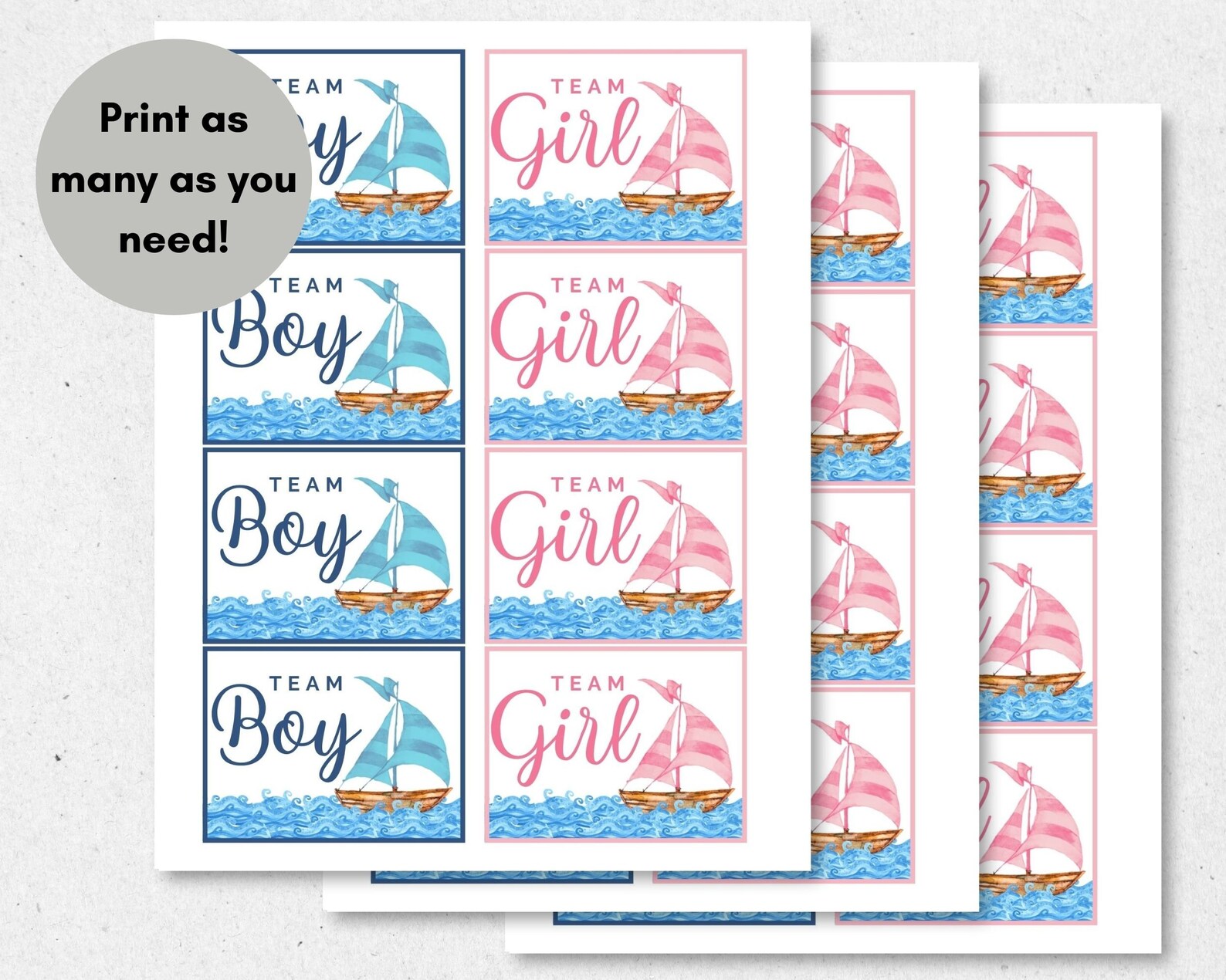 Gender Reveal Party He or She Sign and Team Boy Team Girl Cards ...