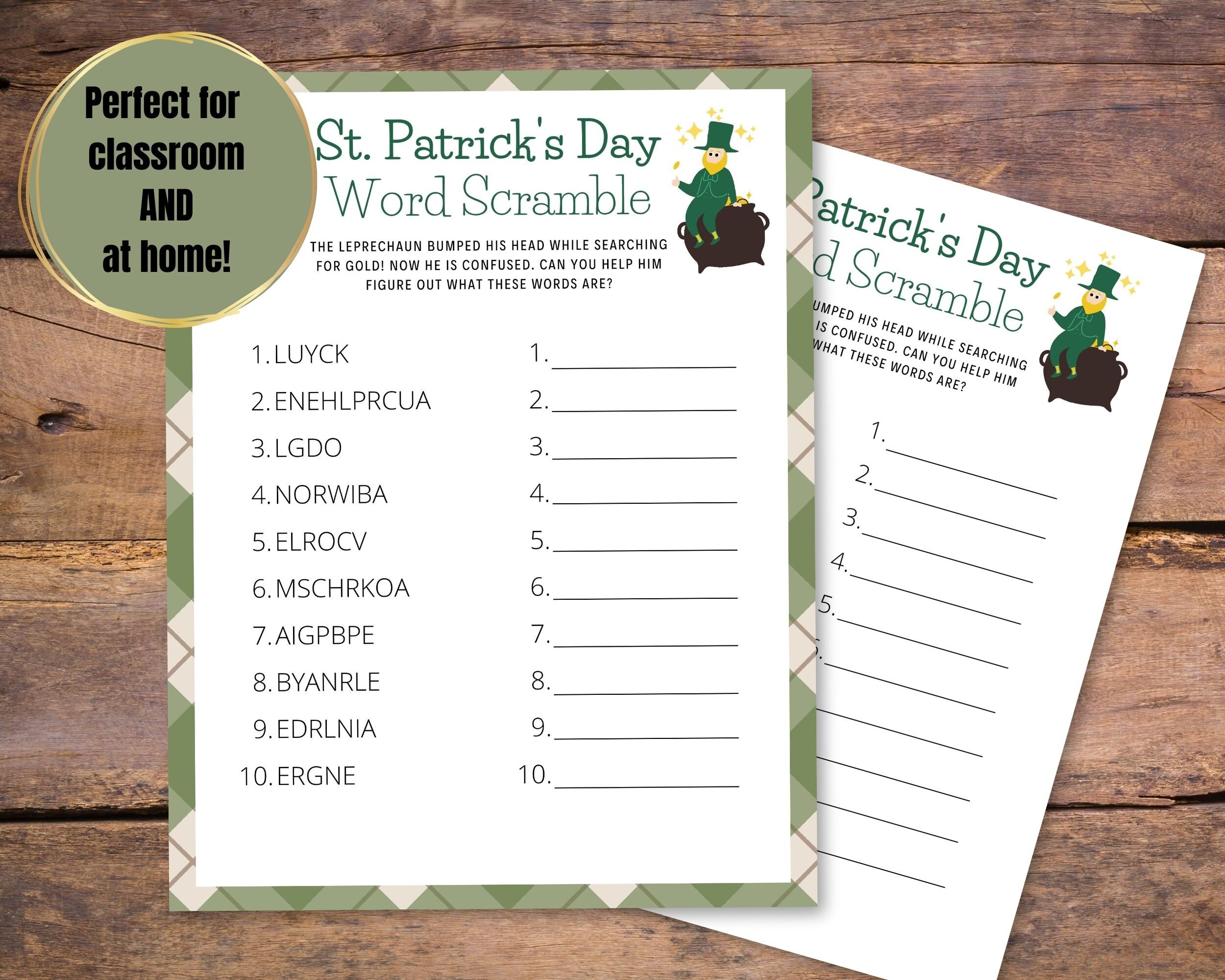 St Patrick's Day Word Scramble Printable Activity Page - Etsy