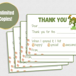 Printable Kids Fill in the Blank Thank You, Kids Dinosaur Thank You ...