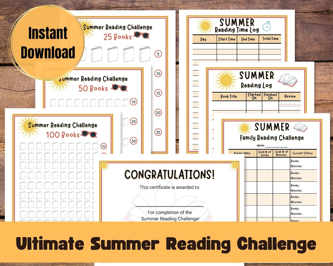 Summer Reading Challenge, Printable Reading Challenge Tracker Bundle - Etsy