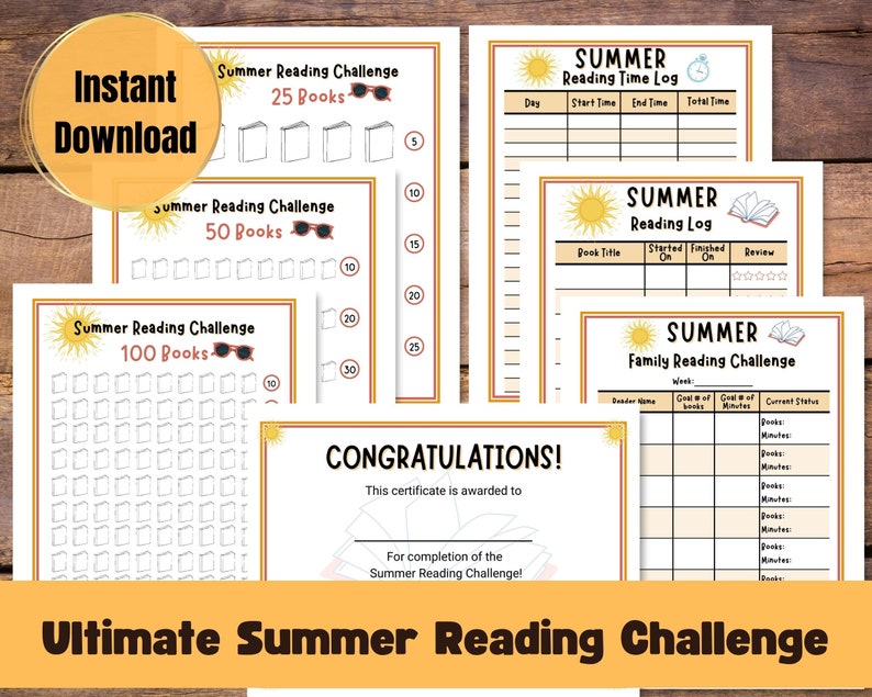 Summer Reading Challenge, Printable Reading Challenge Tracker Bundle - Etsy
