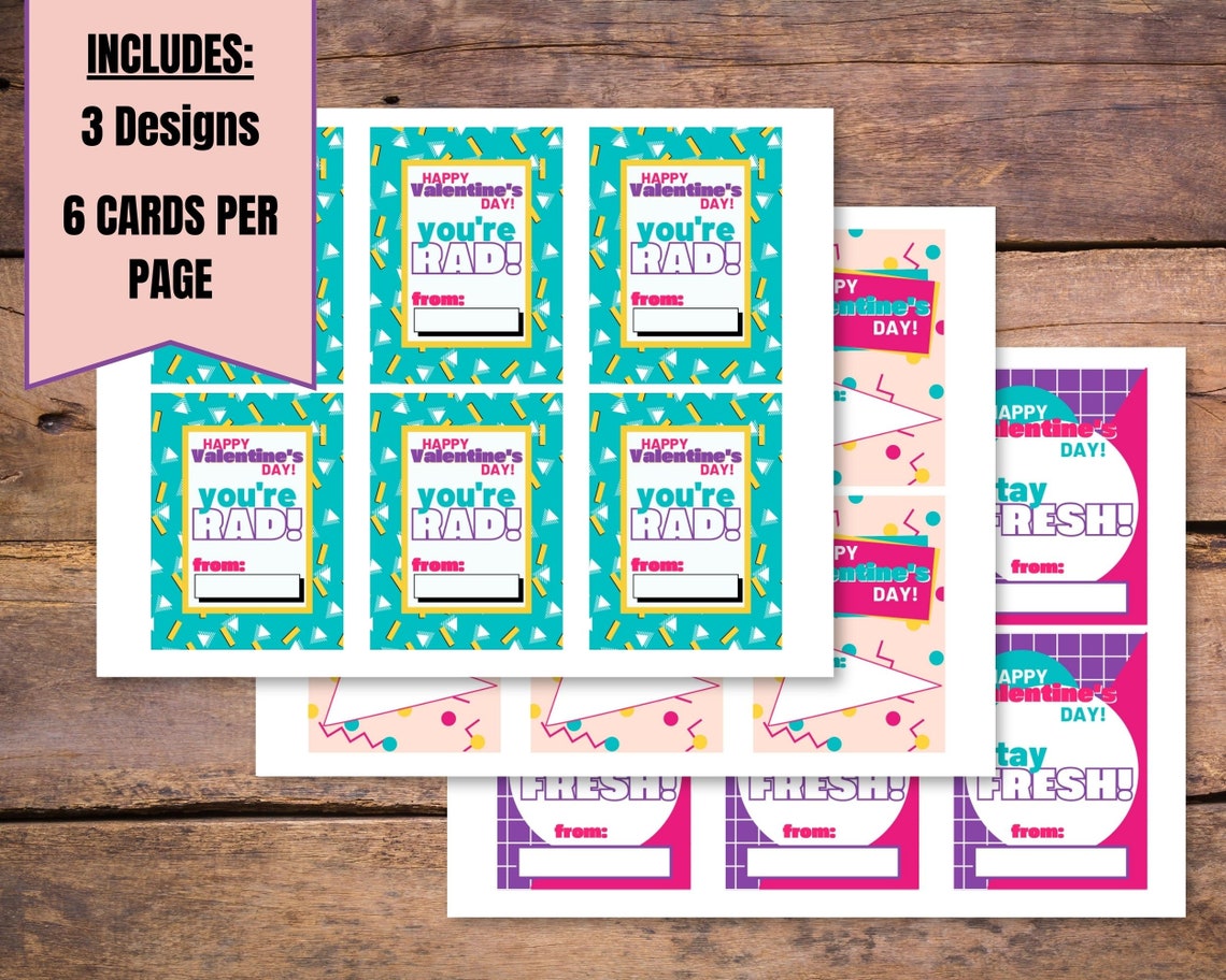 90's Themed Printable Valentine's Day Cards, Retro Classroom Valentines ...