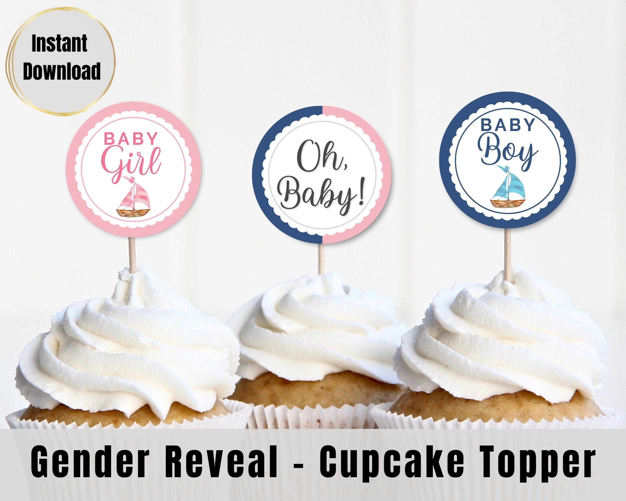Gender Reveal Party Cupcake Toppers, Nautical Themed Printable - Etsy