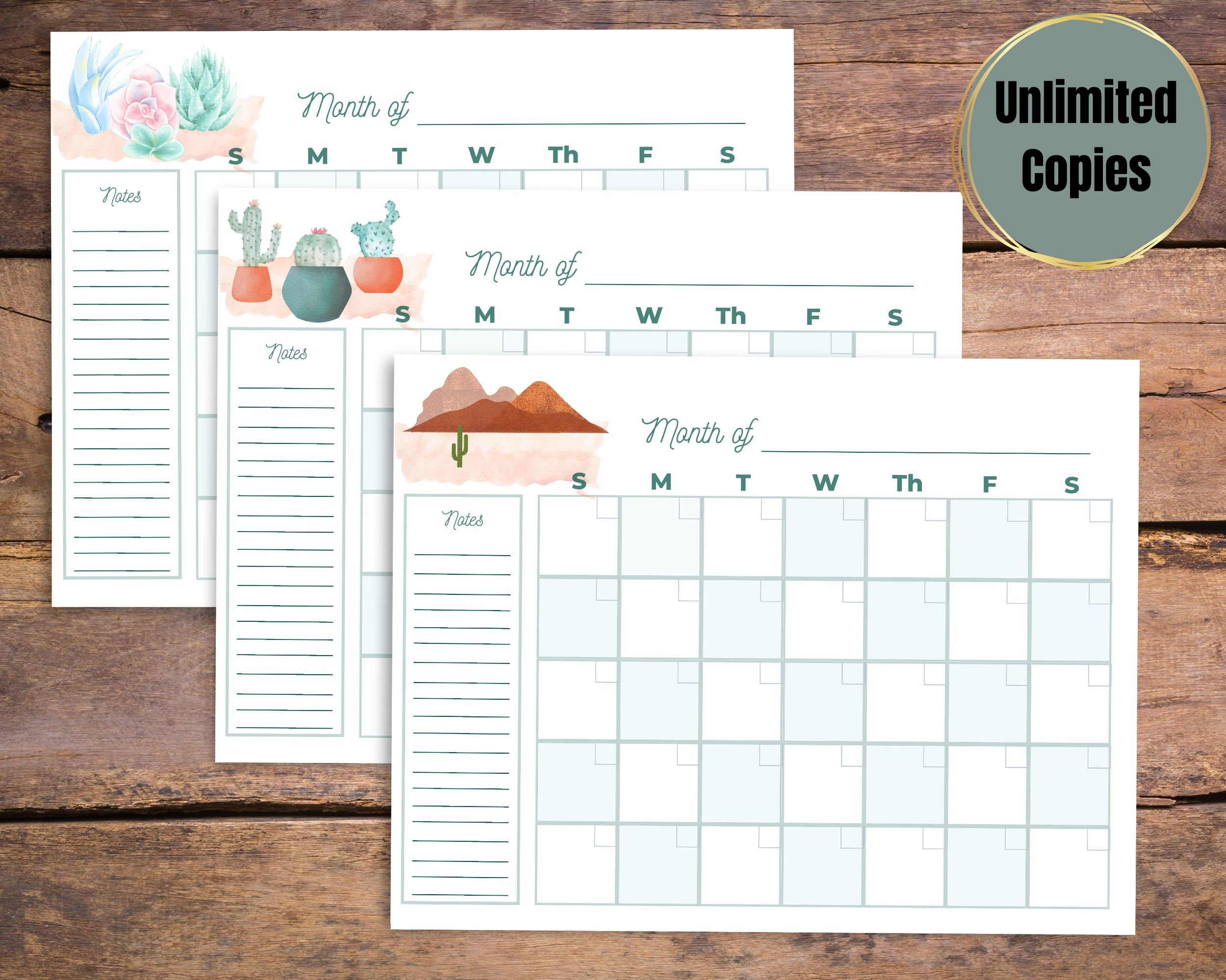 Printable Blank Calendar Pages, Fillable Calendar Printable - Etsy