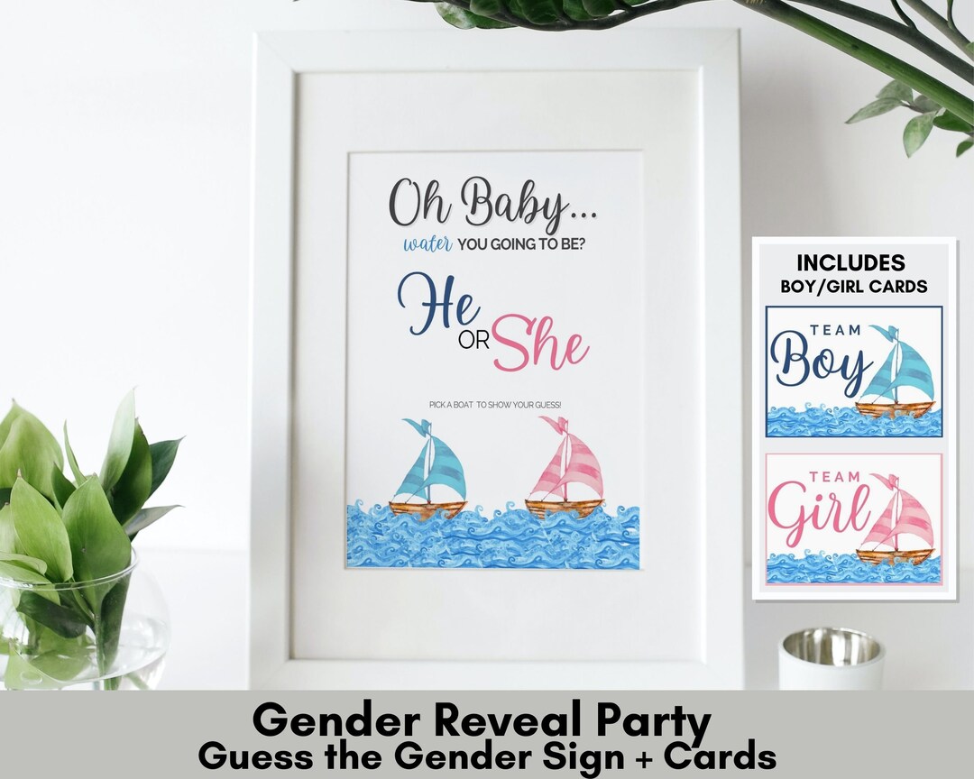 Gender Reveal Party He or She Sign and Team Boy Team Girl Cards ...