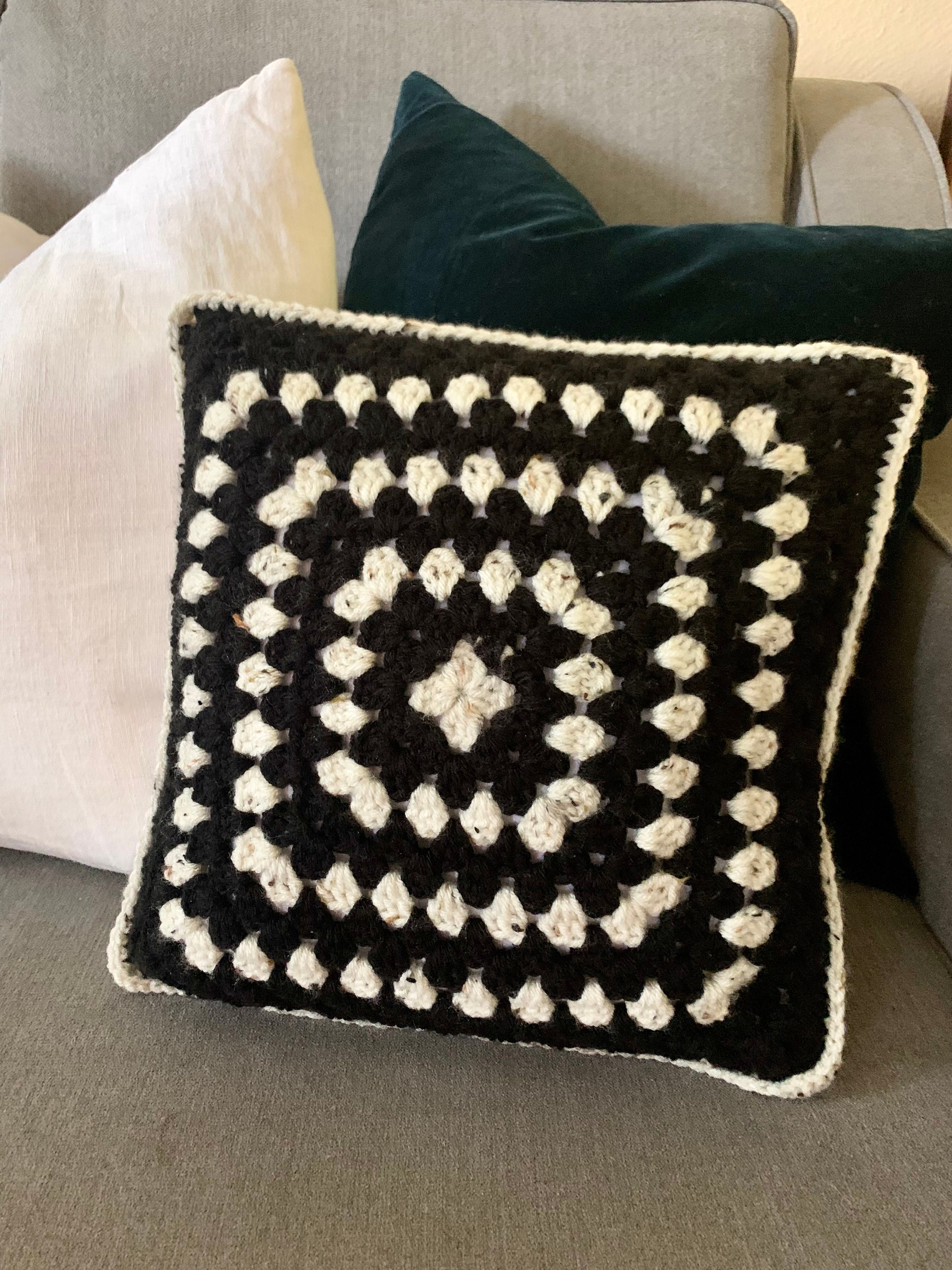 Black and White Inverted Crochet Pillow - Etsy