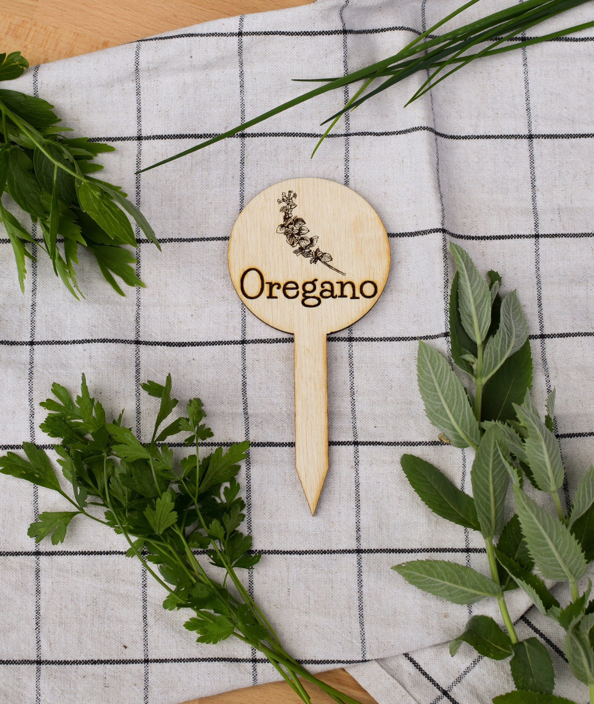 Herb Tag OREGANO Laser Cut Plywood Kitchen Decor Garden Stakes ...
