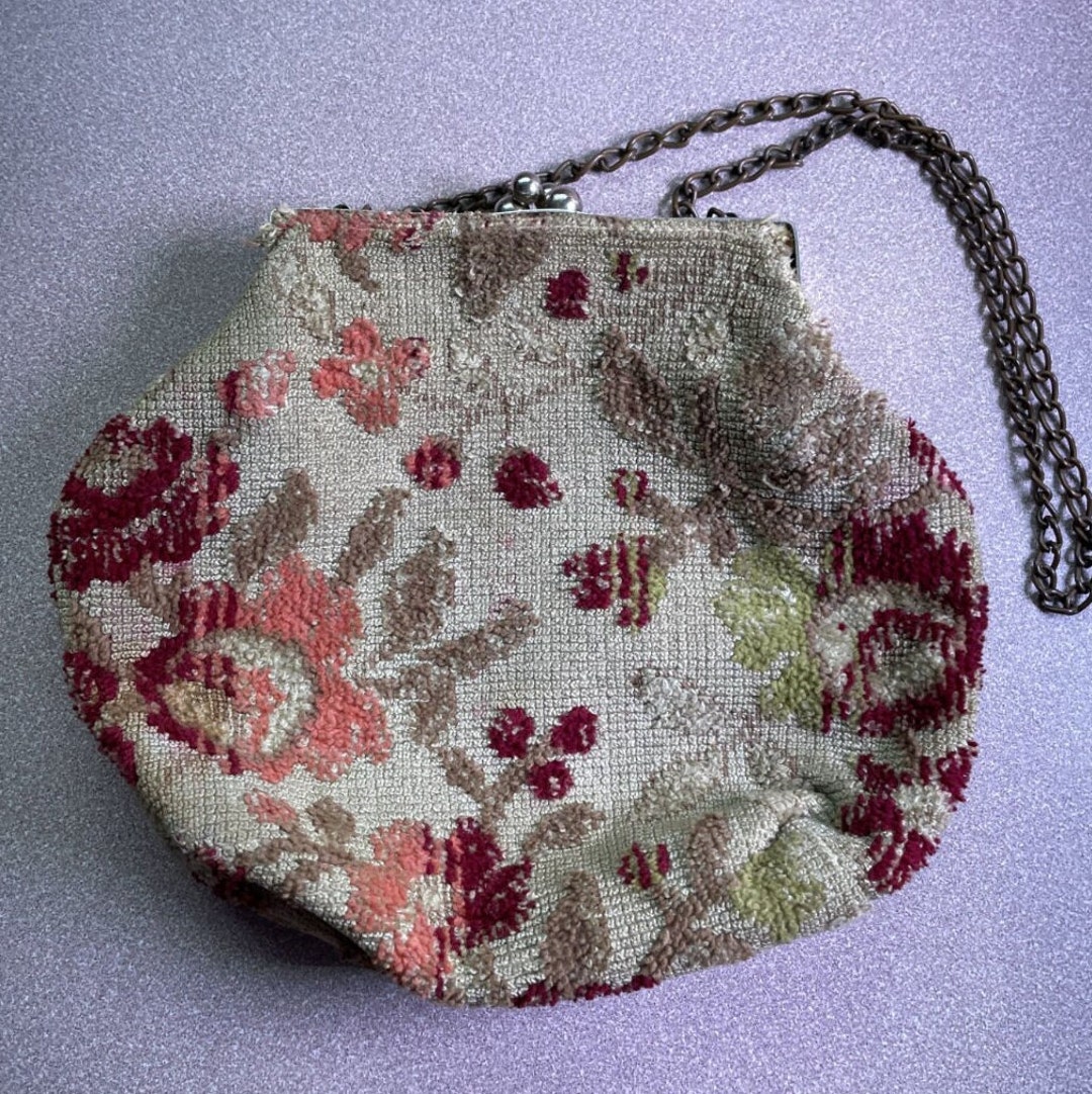1950s Child's Tapestry Purse With Chain Handle, Vintage Child's ...