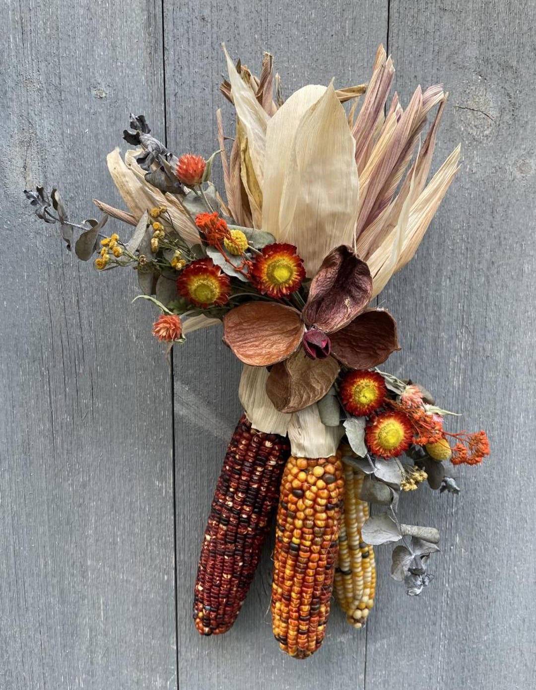 Indian Corn Door Hanger With Handmade Brachychiton Seed Pod Flower ...