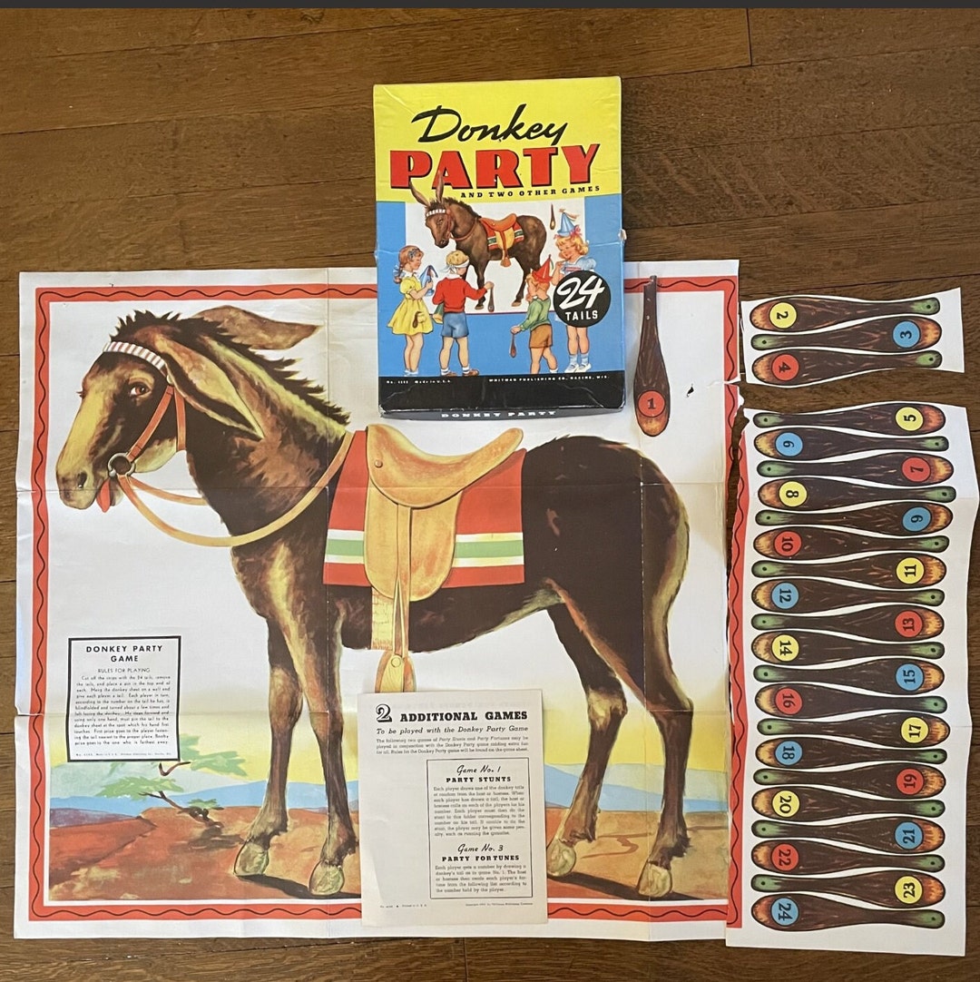 Vintage Donkey Party Game, 1940s Donkey Party Game, Vintage 1940s ...