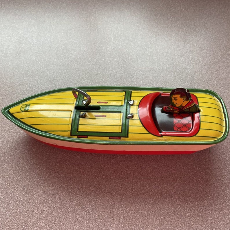 Vintage Tin Speed Boat With Driver Wind-up Toy, J Chein and Company ...