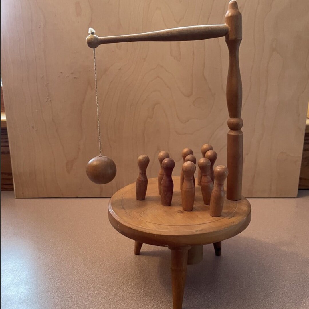Vintage Wooden Tabletop Skittle Ball Game, 1950s Wooden Tabletop ...