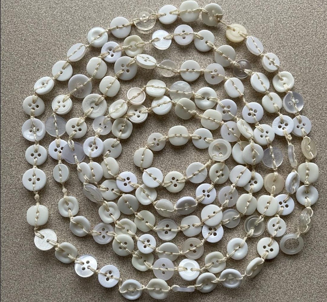 Vintage White and Off-white Button Garland, Farmhouse White Button ...