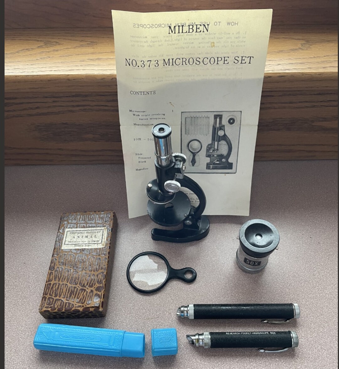 Vintage 1960s Milben No.373 Microscope Set and Magnifying Glass and ...