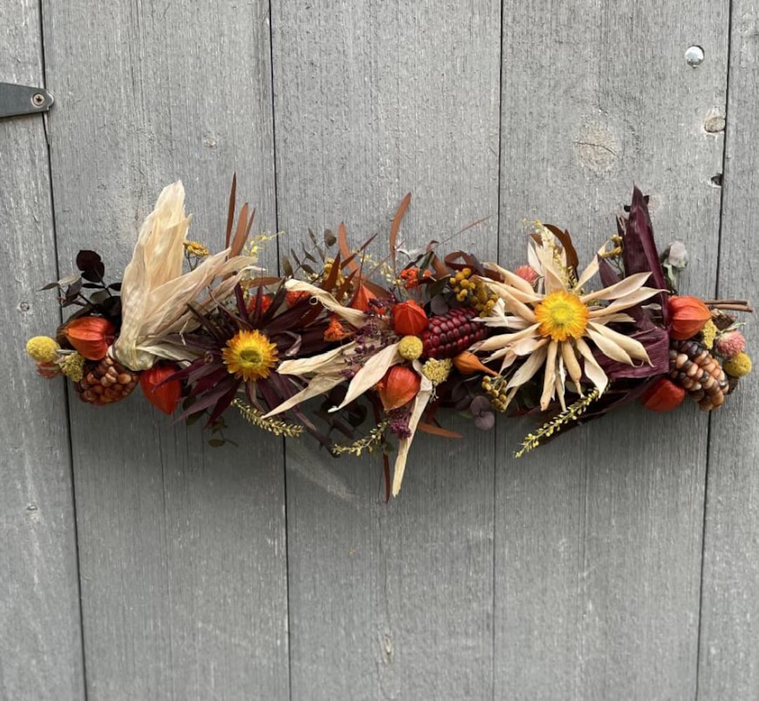 Fall Dried Flower Swag With Tiny Indian Corn and Handmade Flowers, Fall ...