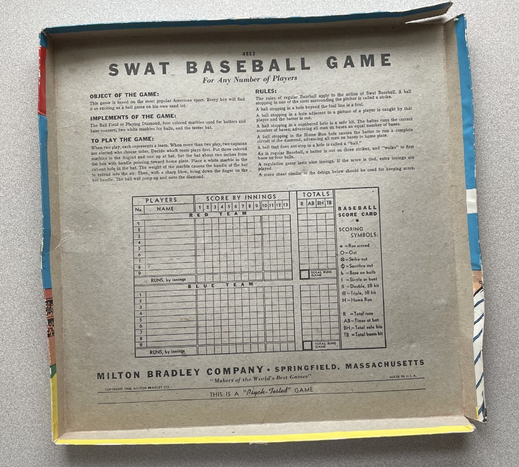 Vintage Swat Baseball Board Game by Milton Bradley, 1948 Swat Baseball ...