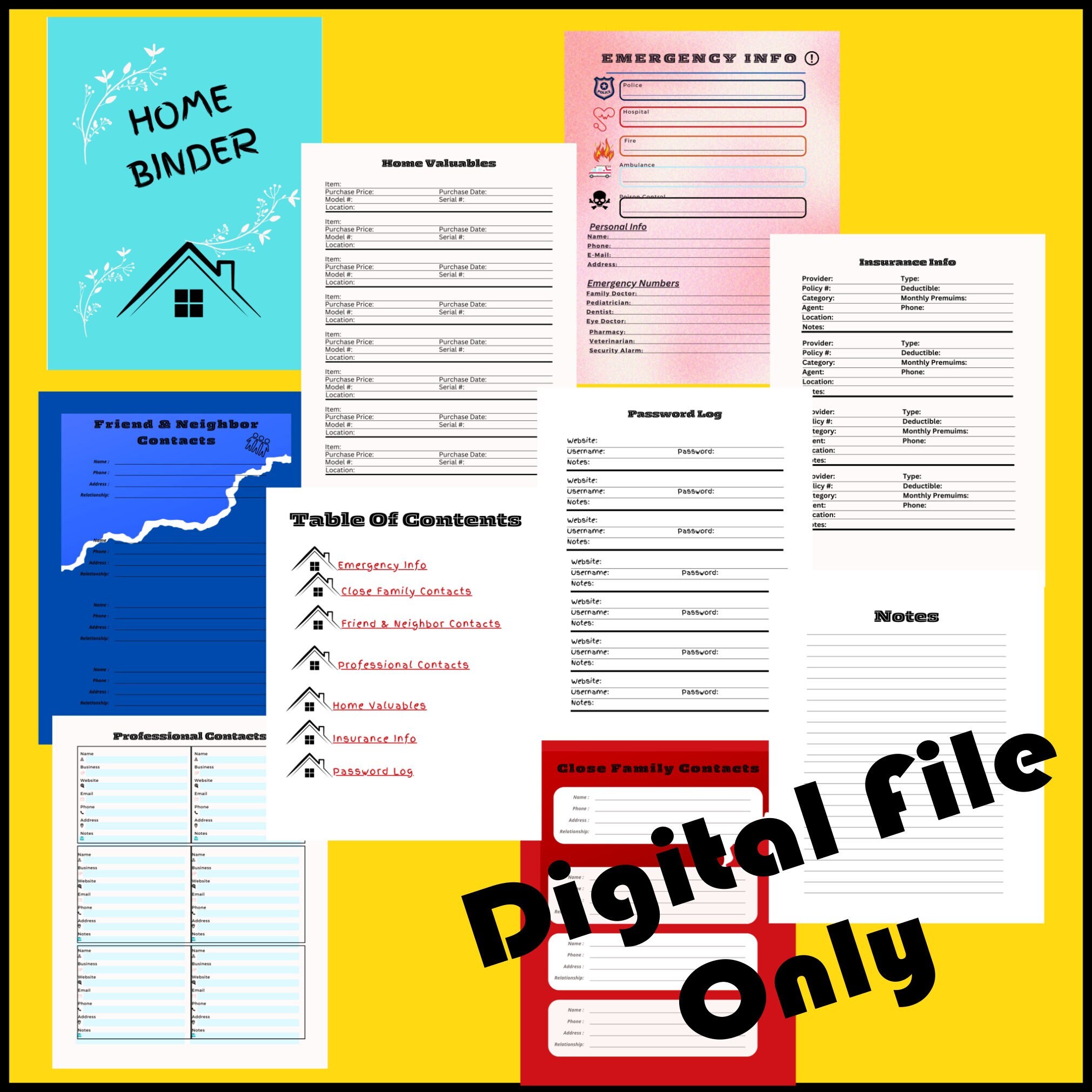 Home Binder Printable Pages Important Information - Etsy