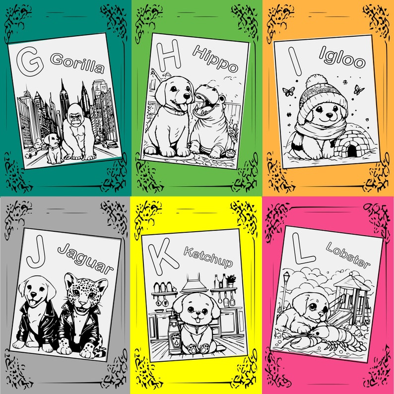 Alphabet Kids Coloring Pages With Item Starting With the Letter. - Etsy